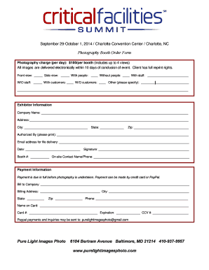 Fillable Online Photography Booth Order Form - Critical Facilities ...