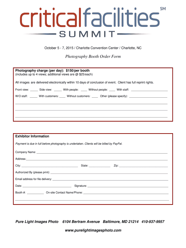 Fillable Online Photography Booth Order Form Fax Email Print - pdfFiller