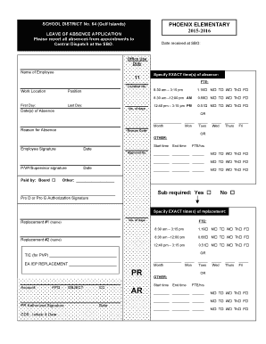 Fillable Online PHOENIX ELEMENTARY 2015-2016 LEAVE OF ABSENCE ...