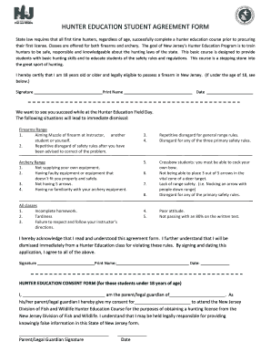 Fillable Online Hunter Education Student Agreement Form Fax Email Print ...