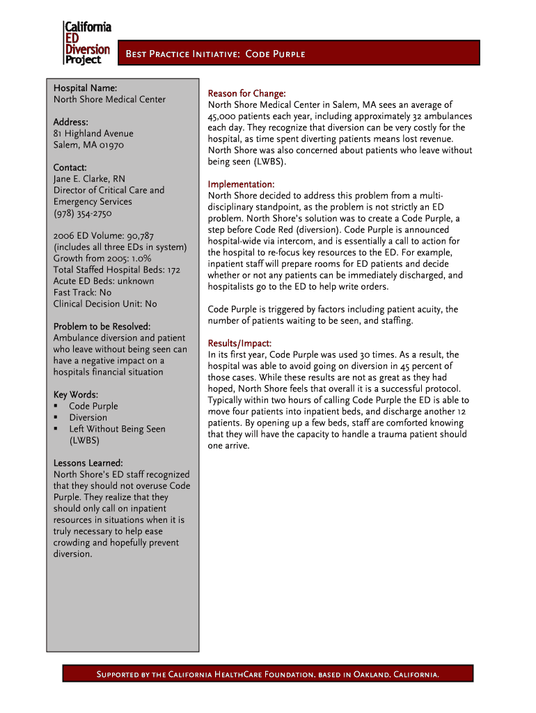Fillable Online Best Practice Initiative: Code Purple Fax Email Print ...
