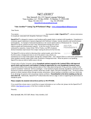 Fillable Online Speechvive Treatment Request Speechvive Device Referral ...