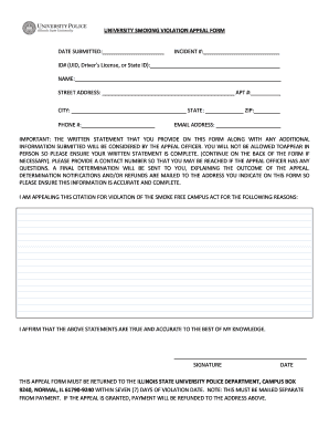 Fillable Online UNIVERSITY SMOKING VIOLATION APPEAL FORM Fax Email ...