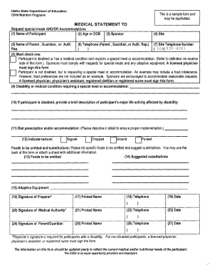 Fillable Online sd287 k12 id Child Nutrition Medical Statement Fax ...