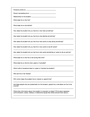 Fillable Online autism outreach psu Personal profile on Person ...