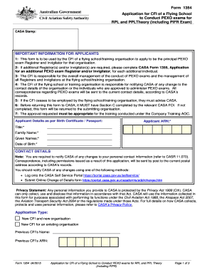 Fillable Online casa gov Form 1354 Application for CFI of a Flying ...