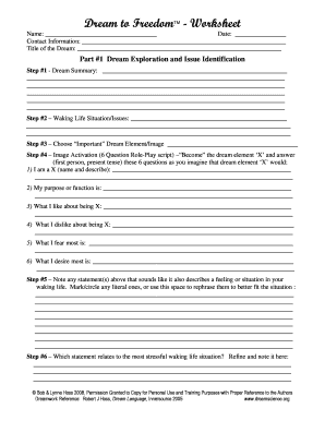 Fillable Online dreamlanguage Dream to Freedom TM - Worksheet ...