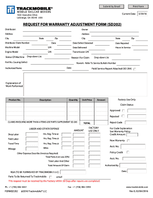 Fillable Online REQUEST FOR WARRANTY ADJUSTMENT FORM SD202 Fax Email ...
