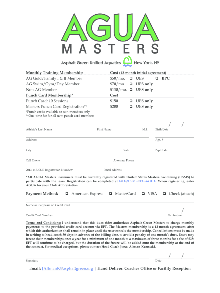 Fillable Online aguamasters AGUA Masters Registration bFormb Fax Email Print - pdfFiller