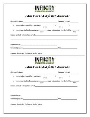 Fillable Online EARLY RELEASELATE ARRIVAL - Infinity Gymnastics Fax ...