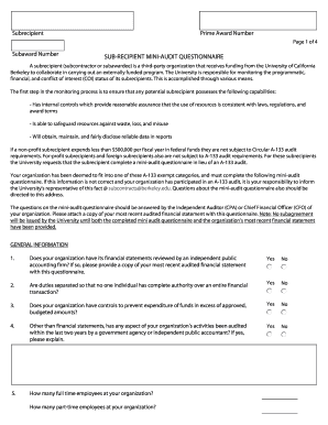 Fillable Online SUBRECIPIENT MINIAUDIT QUESTIONNAIRE Fax Email Print ...