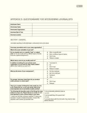 Fillable Online APPENDIX D: QUESTIONNAIRE FOR INTERVIEWING JOURNALISTS ...