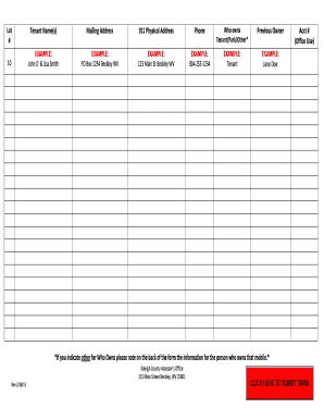 Fillable Online Lot Tenant Names Mailing Address 911 Physical Address ...