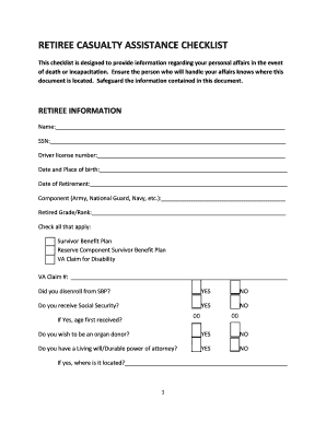 Fillable Online campbell army RETIREE CASUALTY ASSISTANCE CHECKLIST ...
