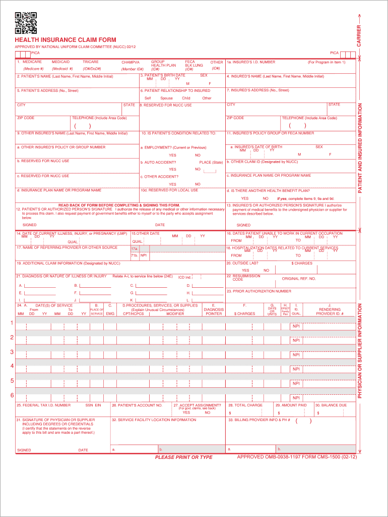 Fillable Online HEALTH INSURANCE CLAIM FORM - Phototherapy Experts Fax ...