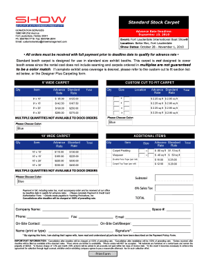 Fillable Online Standard booth carpet is designed for use in standard ...