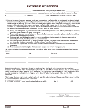 Fillable Online PARTNERSHIP AUTHORIZATION Fax Email Print - pdfFiller