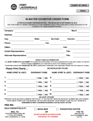 Fillable Online IN-WATER EXHIBITOR ORDER FORM Fax Email Print - pdfFiller