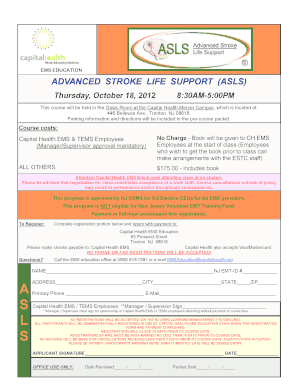 Fillable Online EMS EDUCATION ADVANCED STROKE LIFE SUPPORT ASLS - MONOC Fax Email Print - pdfFiller