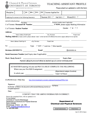Fillable Online utm utoronto TEACHING ASSISTANT PROFILE Fax Email Print ...