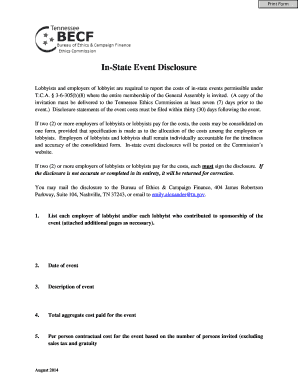 Fillable Online tennessee In-State Event Disclosure - Tennessee Fax ...