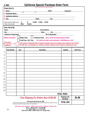 Fillable Online C-303 California Special Purchase Order Form Fax Email Print - pdfFiller