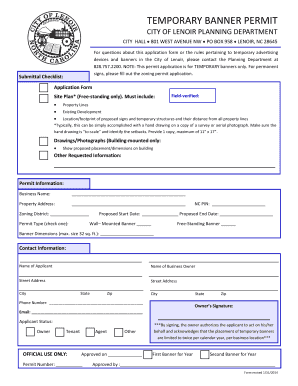 Fillable Online TEMPORARY BANNER PERMIT CITY OF LENOIR PLANNING ...