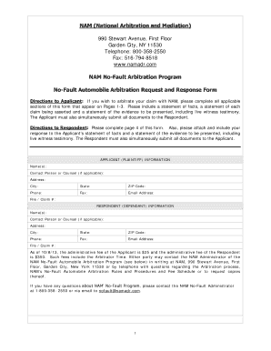 Fillable Online NAM National Arbitration and Mediation - namadrcom Fax ...