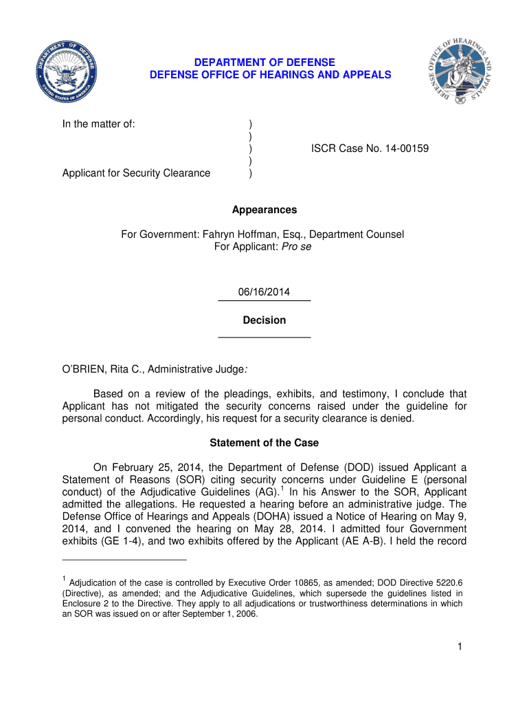 Fillable Online dod Based on a review of the pleadings, exhibits, and ...