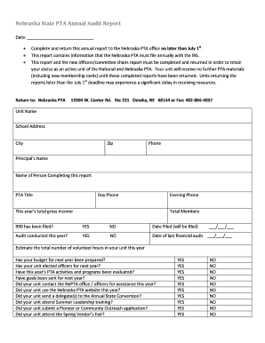 Fillable Online nebraskapta Nebraska State PTA Annual Audit Report ...