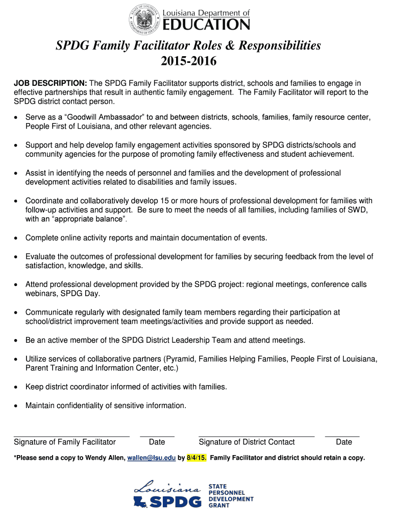 Fillable Online LaSIG Family Facilitator RolesResponsibilities Fax Email Print PdfFiller