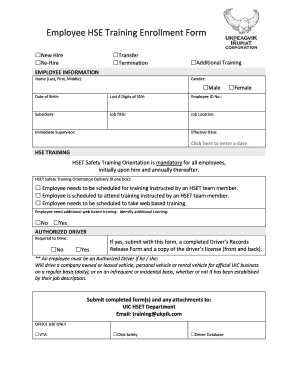 Fillable Online Employee HSE Training Enrollment Form Fax Email Print ...