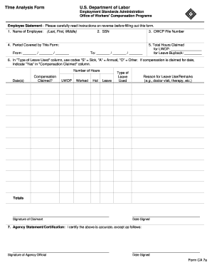 Fillable Online eustis army Time Analysis Form US Department of Labor ...