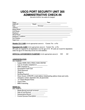 Fillable Online uscg USCG PORT SECURITY UNIT 305 CHECK-IN - uscg Fax ...