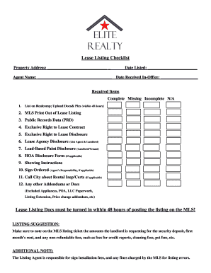 Fillable Online Lease Listing Checklist Fax Email Print - pdfFiller
