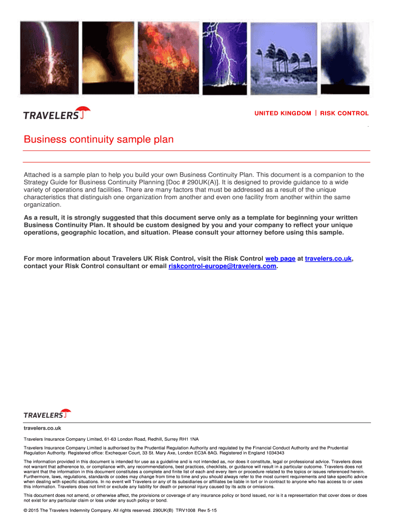 Fillable Online Business Continuity Sample Plan - UK - Travelers Fax ...