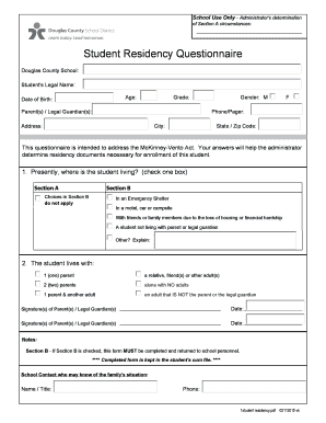Fillable Online americanacademyk8 Student Residency Questionnaire ...