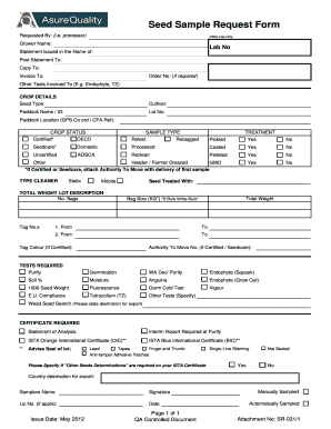 Fillable Online Seed Sample Request Form - AsureQuality Fax Email Print ...
