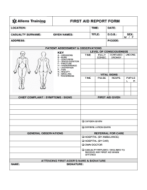 Fillable Online FIRST AID REPORT FORM - Allens Training Fax Email Print ...