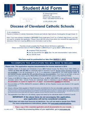 Fillable Online sehsapps Student Aid Form 2015 - sehsappsnet Fax Email ...