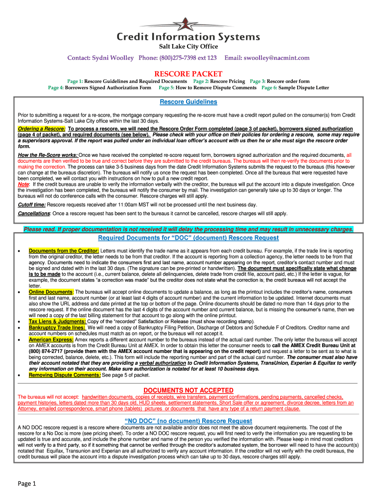 Fillable Online RESCORE PACKET - NACM Business Credit Fax Email Print - pdfFiller