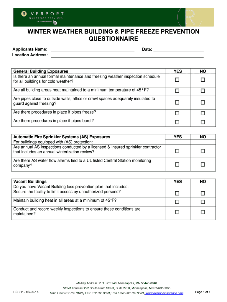 Fillable Online WINTER WEATHER BUILDING PIPE FREEZE PREVENTION ...
