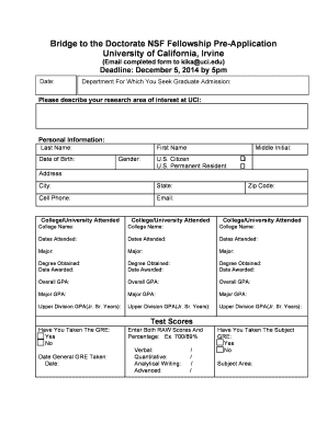 Fillable Online pslsamp uga UCI-BD Fellowship PreApplform11 (1) Fax Email Print - pdfFiller
