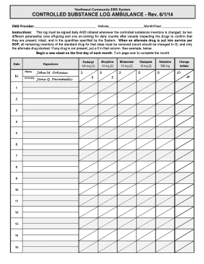 Fillable Online CONTROLLED SUBSTANCE LOG AMBULANCE - Rev Fax Email ...
