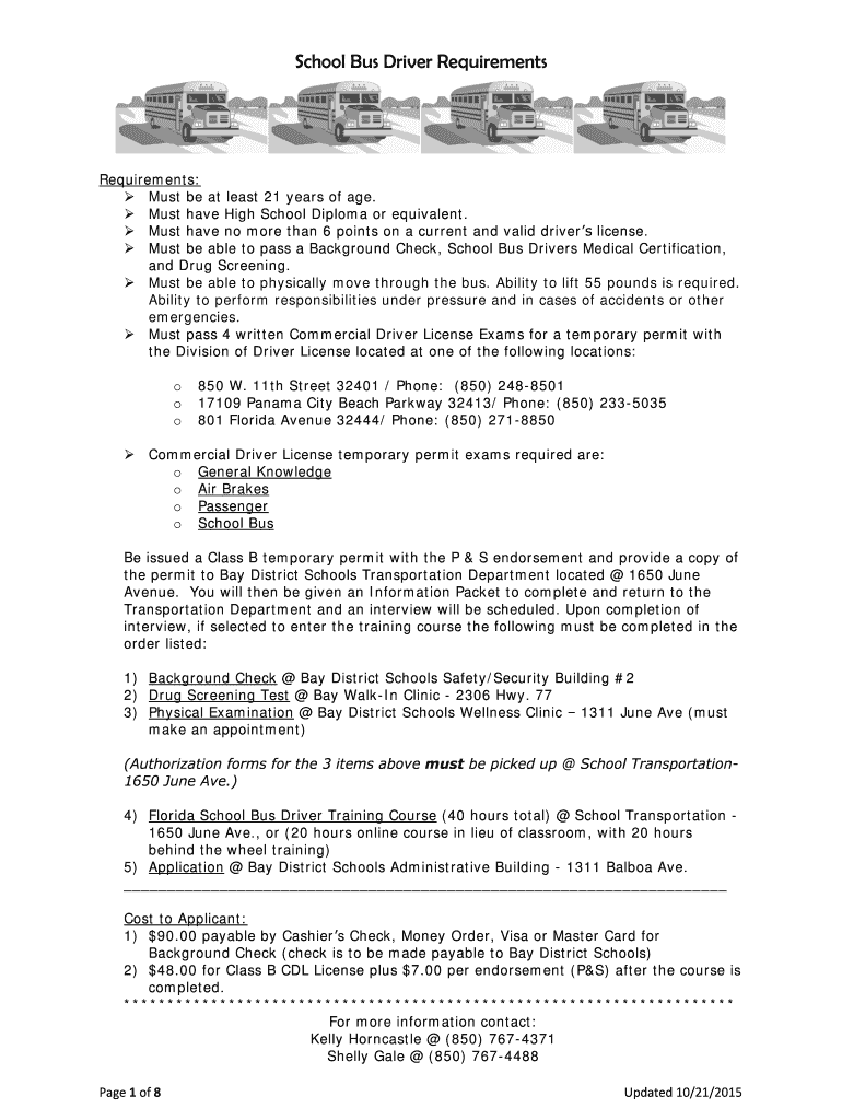 Fillable Online bay k12 fl SCHOOL BUS DRIVER AND BUS ATTENSDANT ...