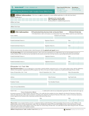 Fillable Online Affiliate Doing Business Under Another Name DBA Form ...