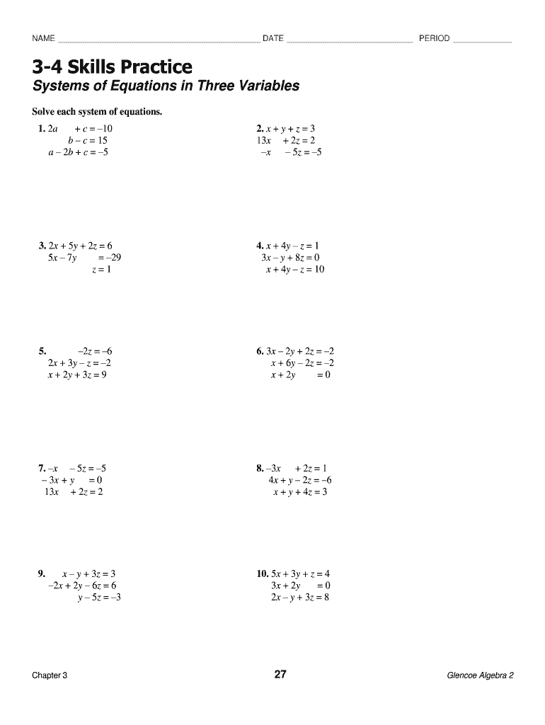 Systems Of Equations Practice Worksheet
