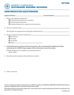 Fillable Online ncobs ADHD Medication Questionnaire Medical ...