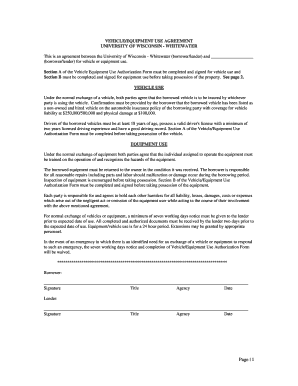 Fillable Online uww VEHICLEEQUIPMENT USE AGREEMENT Fax Email Print ...