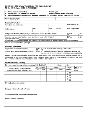 Fillable Online co sheridan nd Sheridan County Job Application - co ...